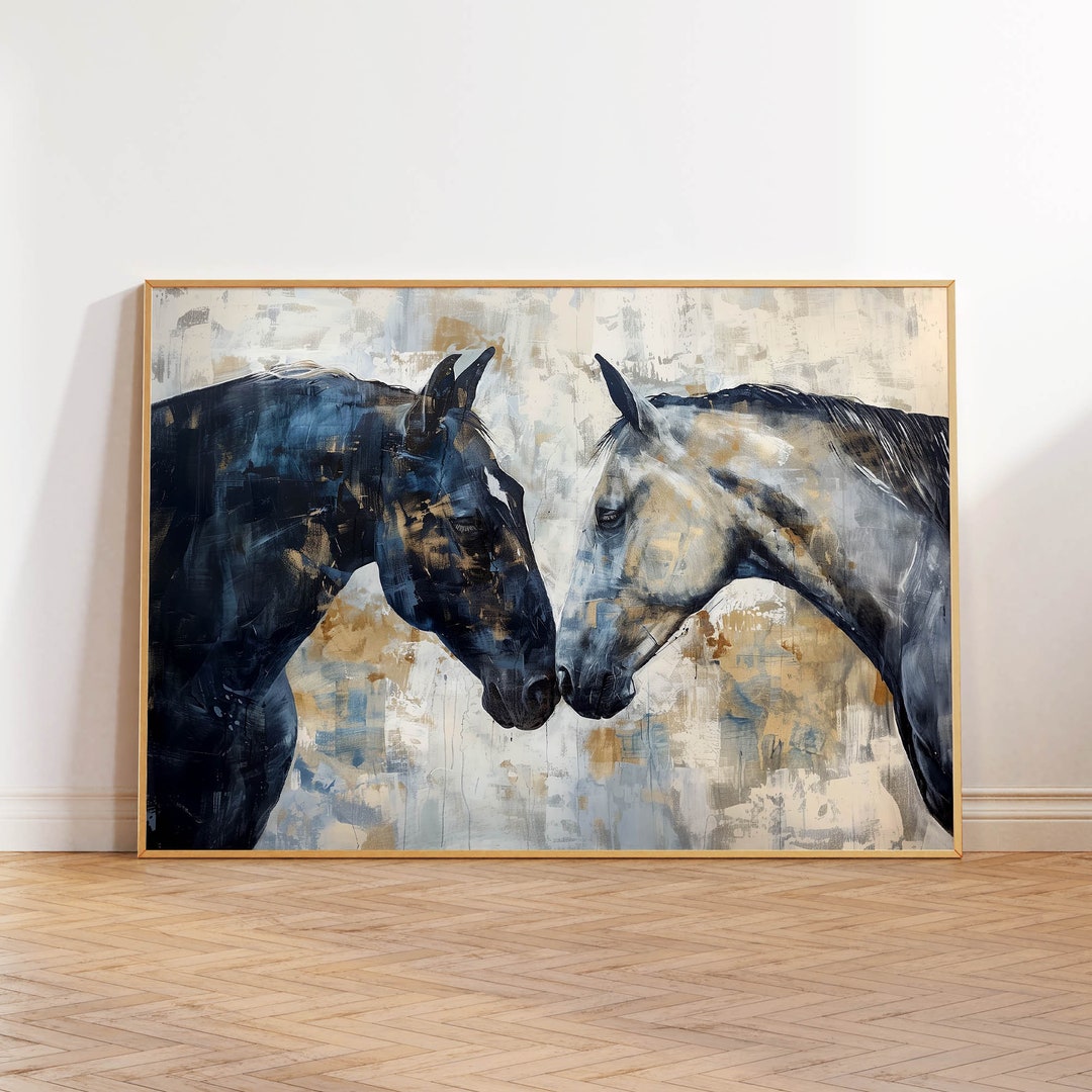 Two Horses Painting | Horse Friends Pair Portrait | Black White ...