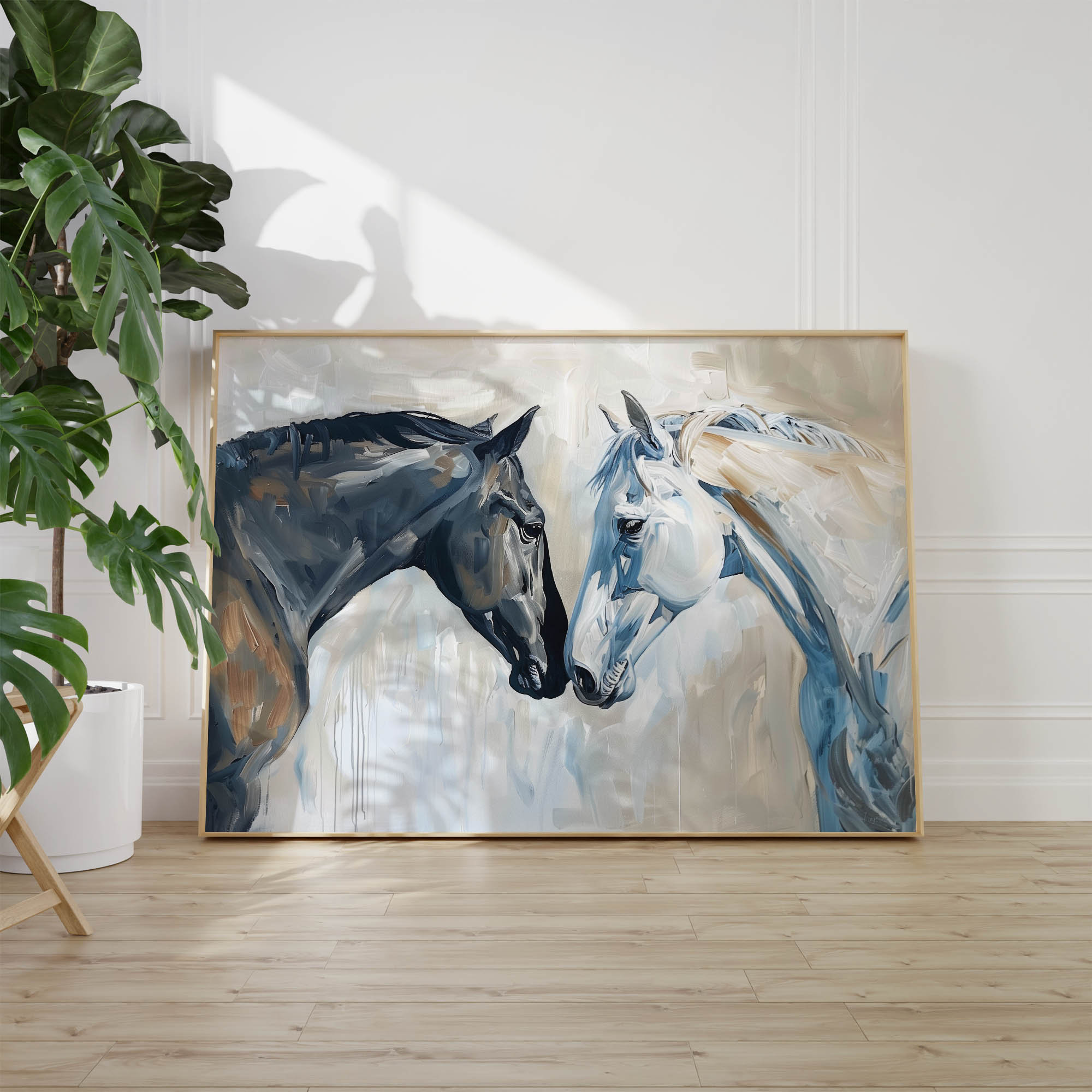 Two Horses Painting Horse Friends Pair Portrait Black White Neutrals ...