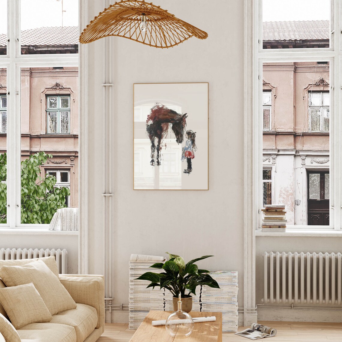 Little Girl Horse Art Sketch | Girl Horse Friends Print | Horse and ...