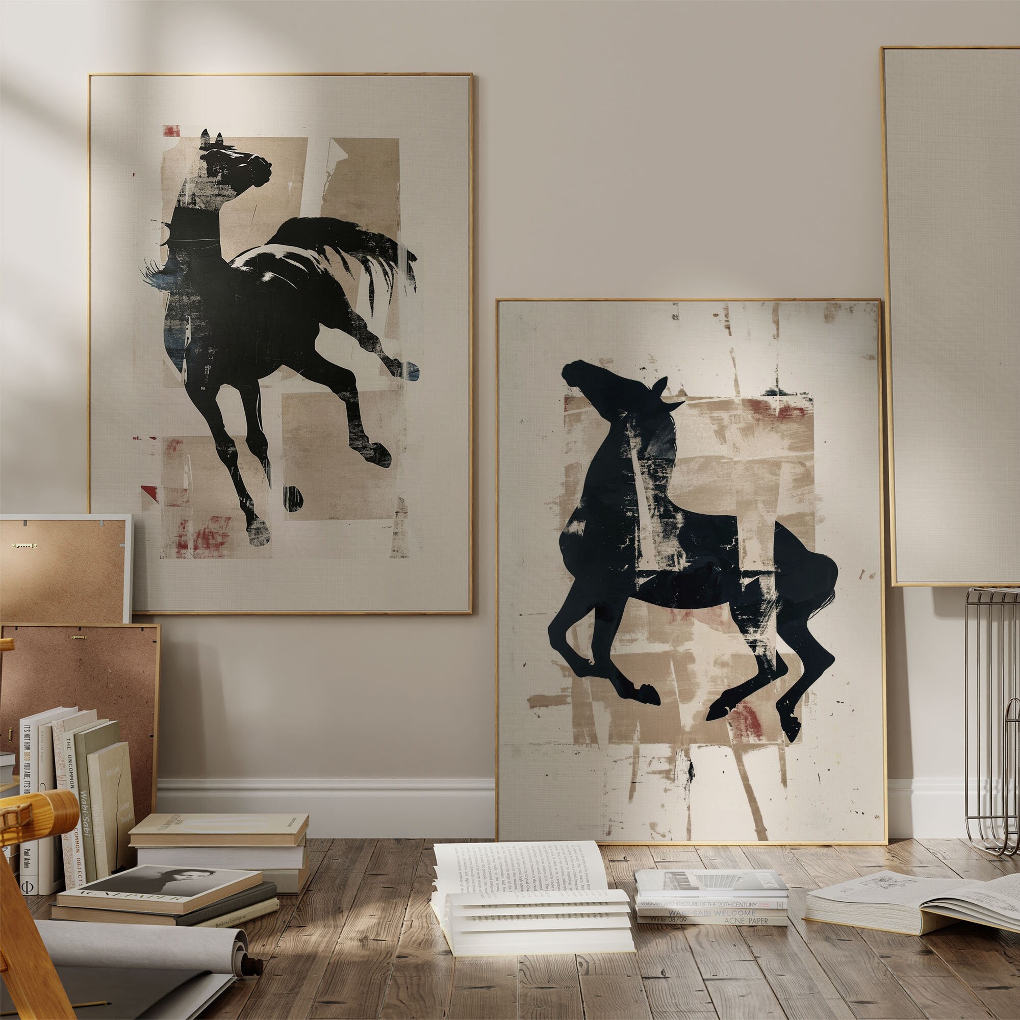 Set of Two Large Scale Horse Art | Modern Horse Painting | Neutral ...