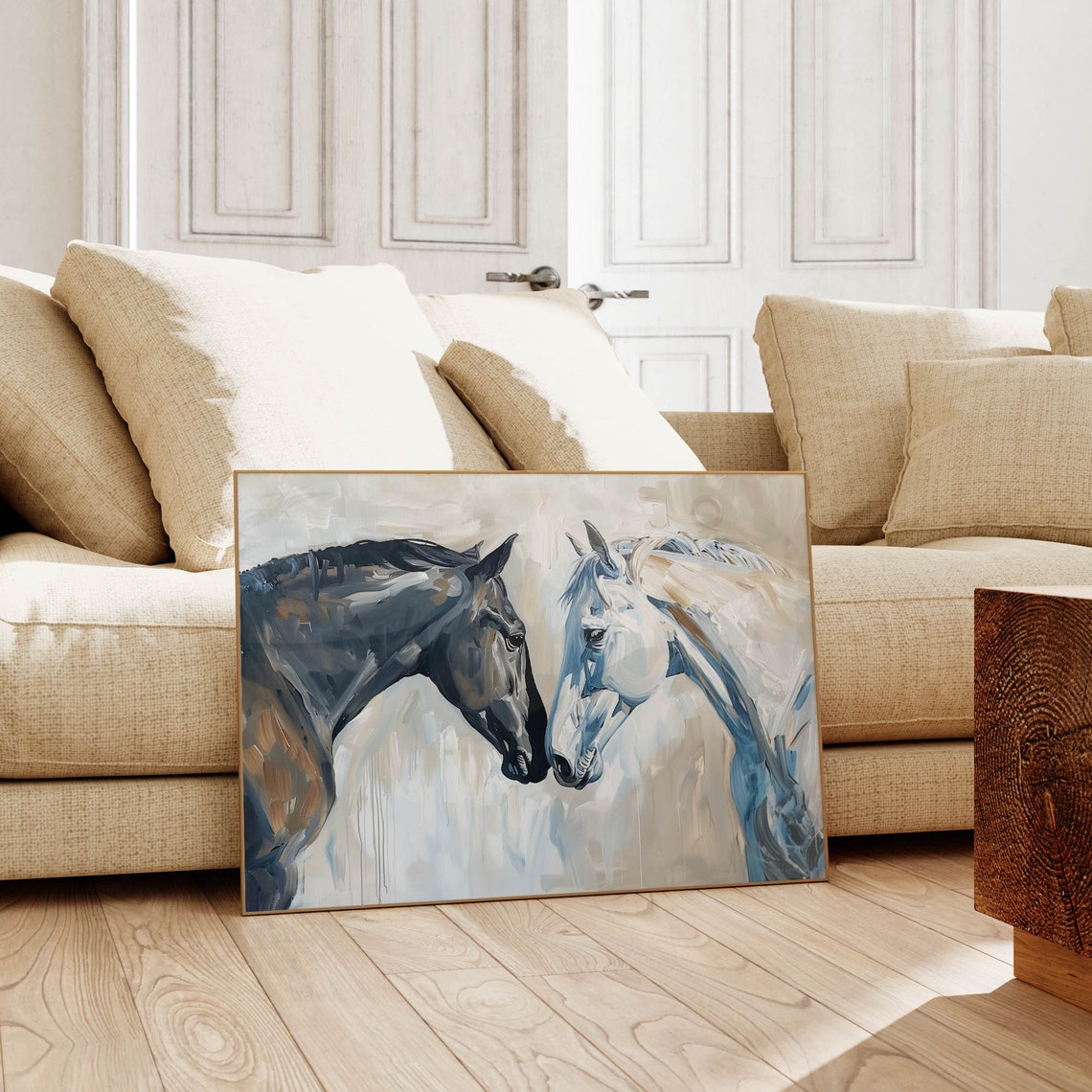 Two Horses Painting Horse Friends Pair Portrait Black White Neutrals ...
