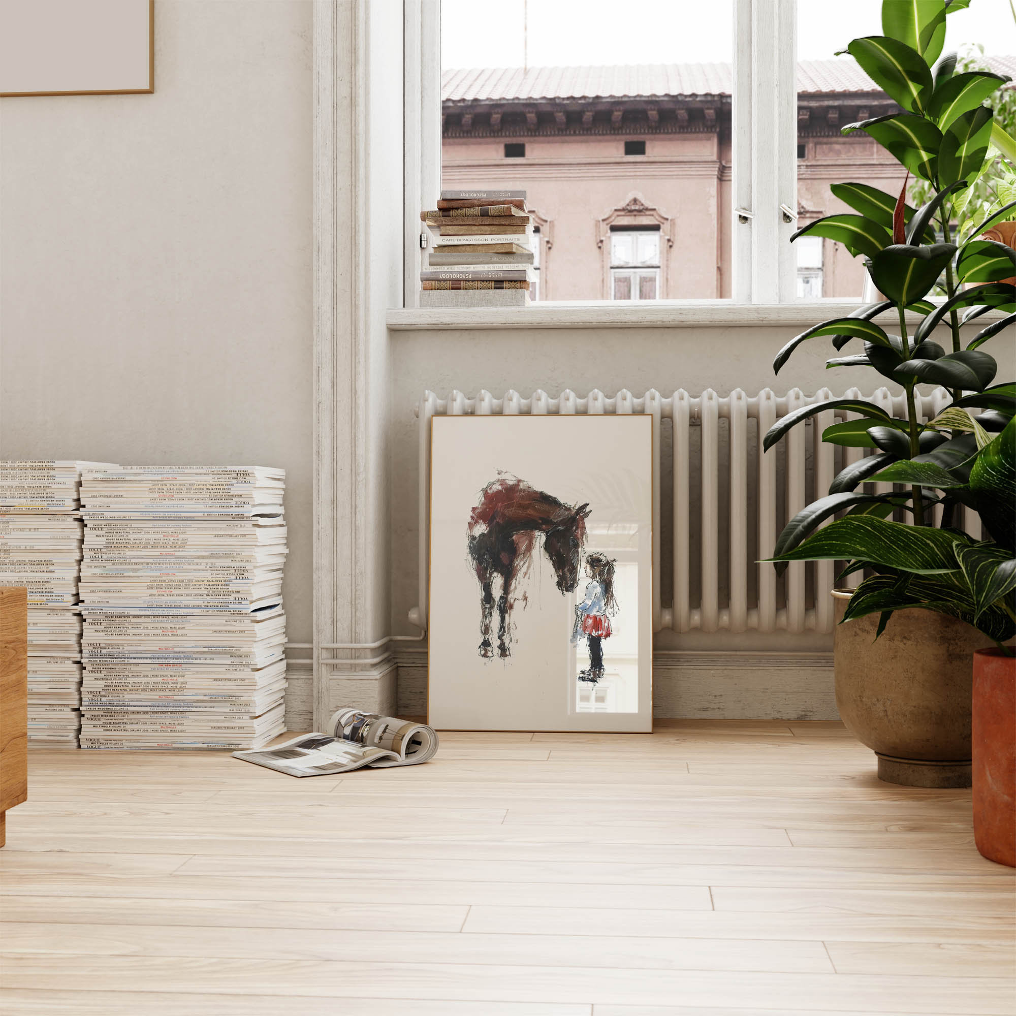 Little Girl Horse Art Sketch | Girl Horse Friends Print | Horse and ...