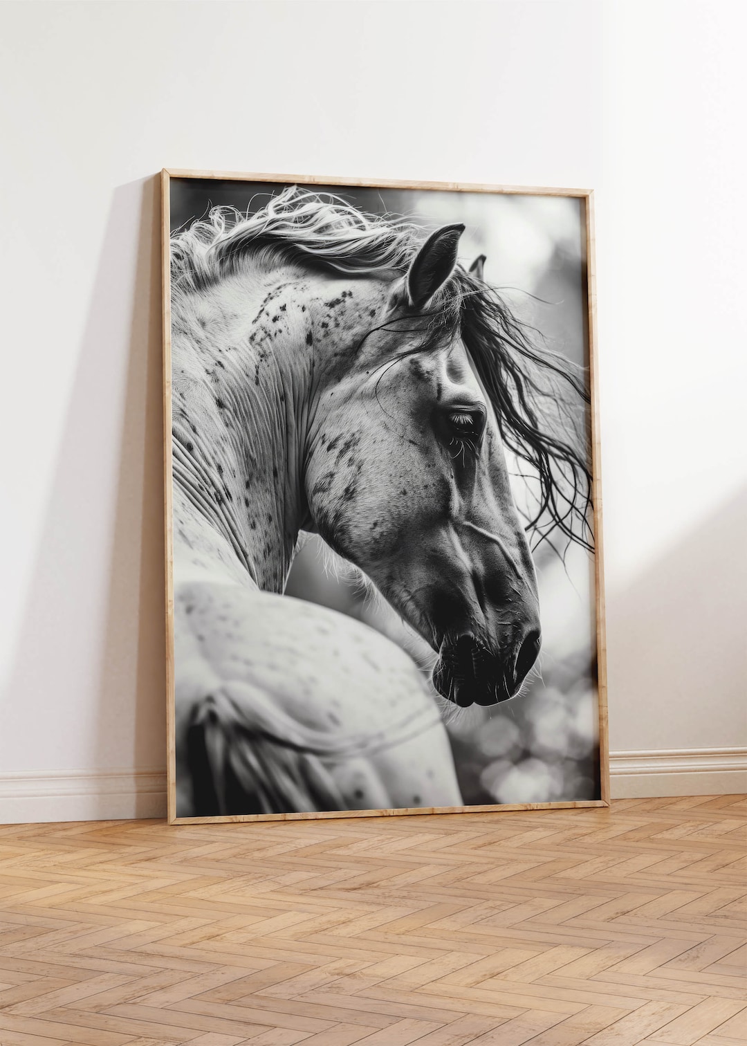 Wild Horse Stallion Photo | Horse Headshot Art Print | Monochrome Horse ...