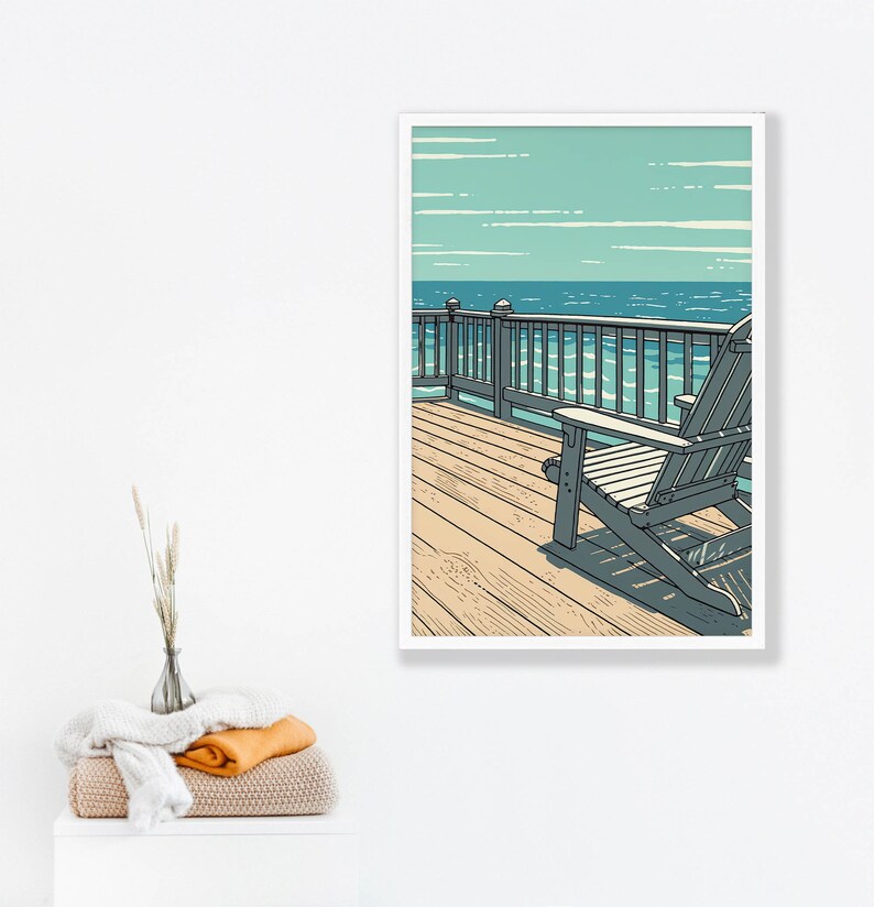 Outer Banks Art Print Beach Woodblock Style Print OBX Ocean Wall Decor ...