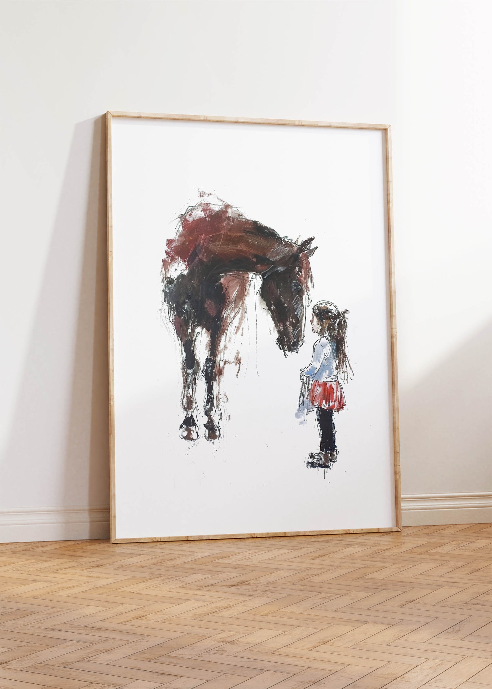 Little Girl Horse Art Sketch | Girl Horse Friends Print | Horse and ...