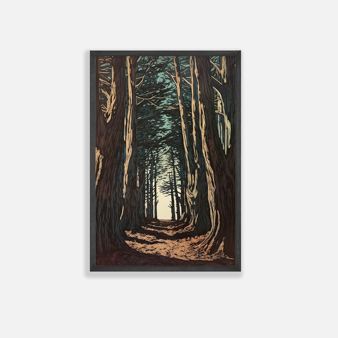 Cypress Grove Art Print | Mendocino Coast Woodblock Style Print ...