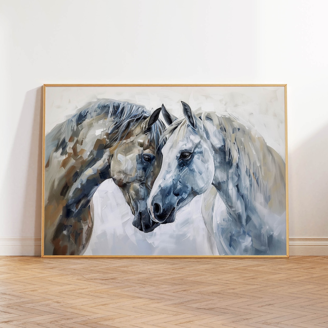 Two Horses Painting | Horse Friends Pair Portrait | Black White ...