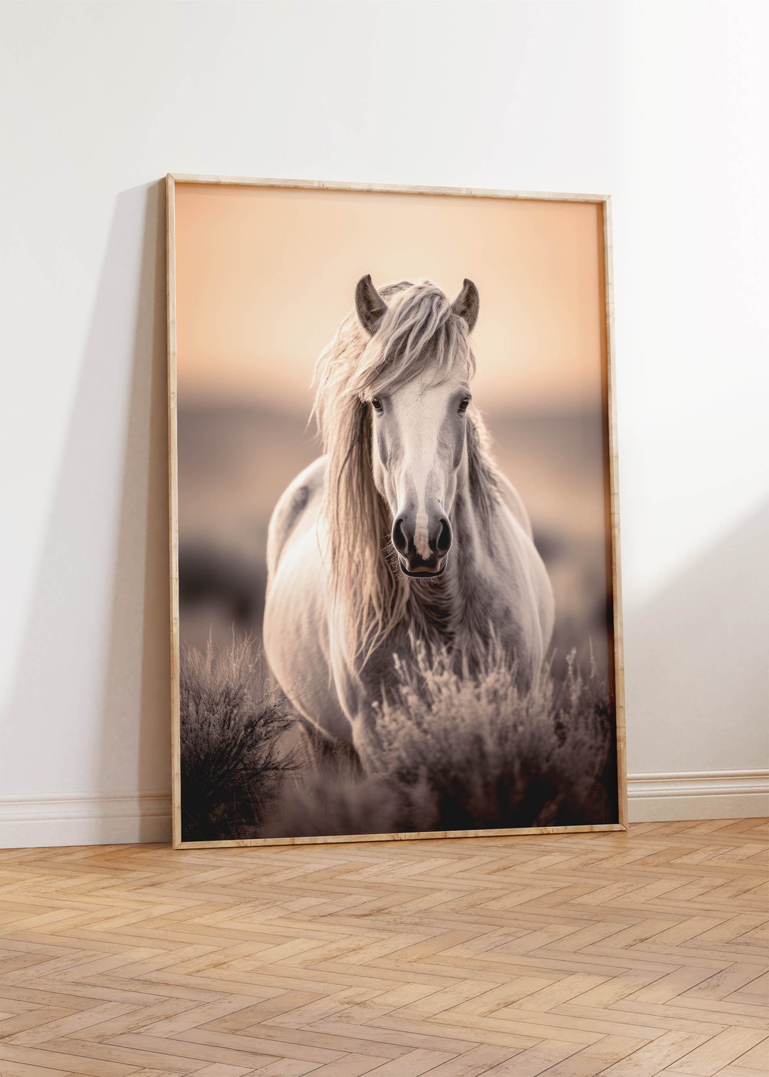 Vintage Wild Horse Photo Mustang Art Print White Horse Portrait Western ...