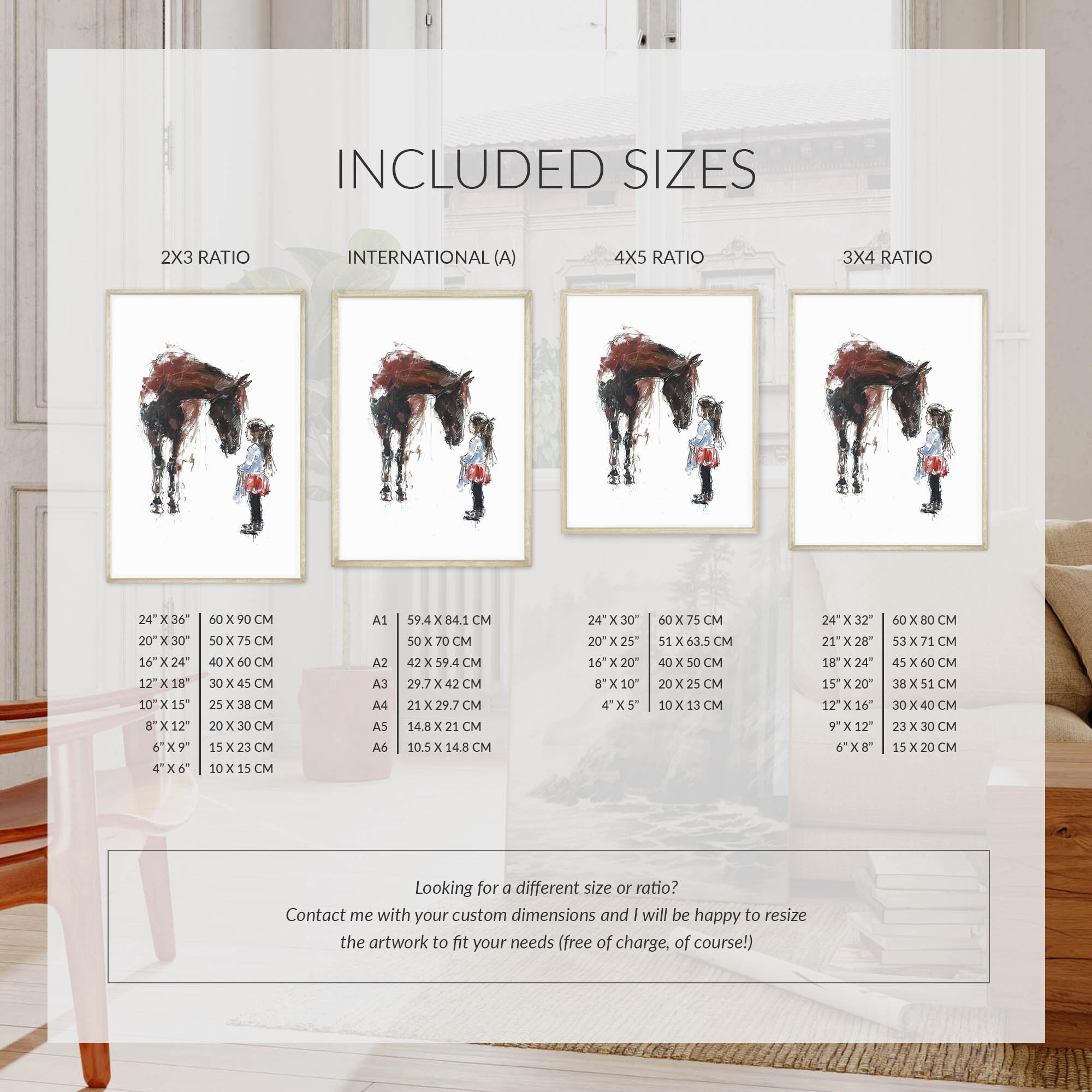 Little Girl Horse Art Sketch | Girl Horse Friends Print | Horse and ...