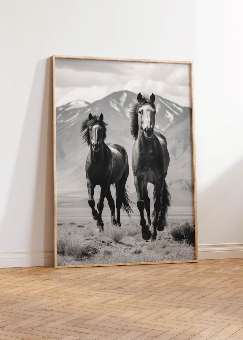 Vintage Wild Horses Photo | Mustang Art Print | Two Horses Portrait ...