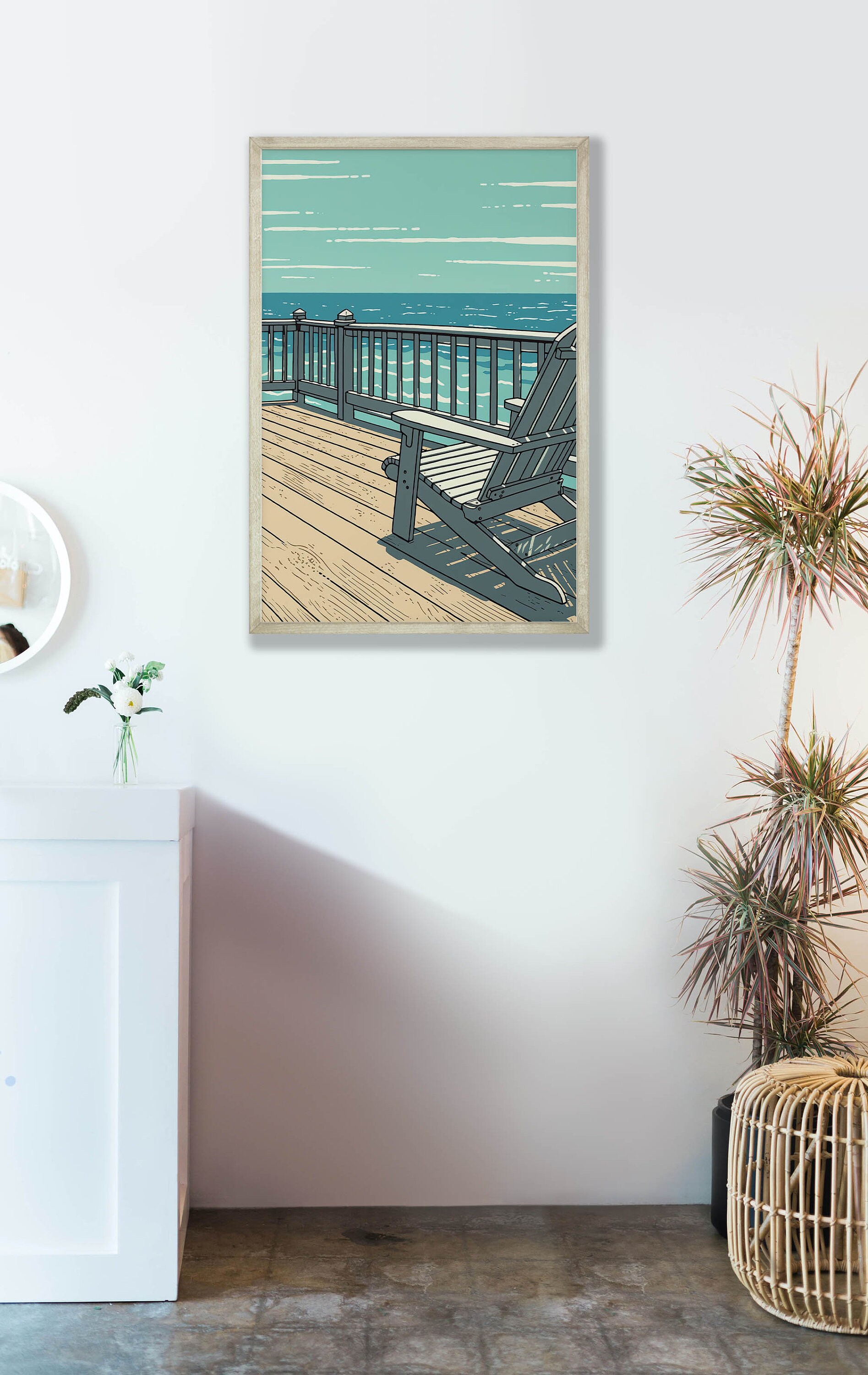 Outer Banks Art Print Beach Woodblock Style Print OBX Ocean Wall Decor ...