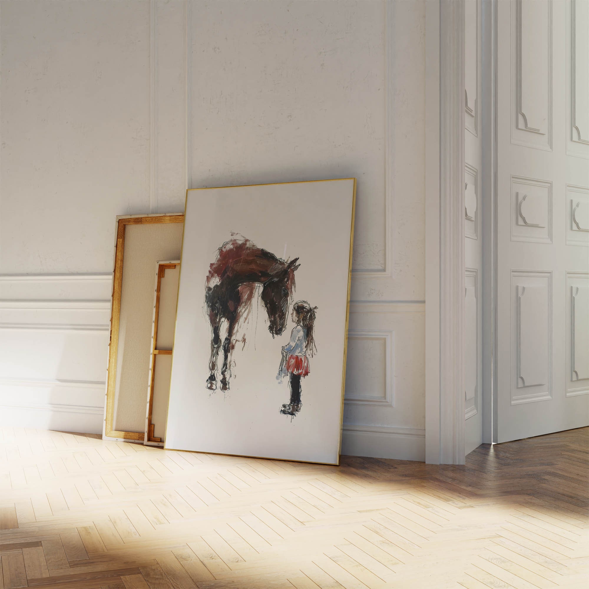 Little Girl Horse Art Sketch | Girl Horse Friends Print | Horse and ...