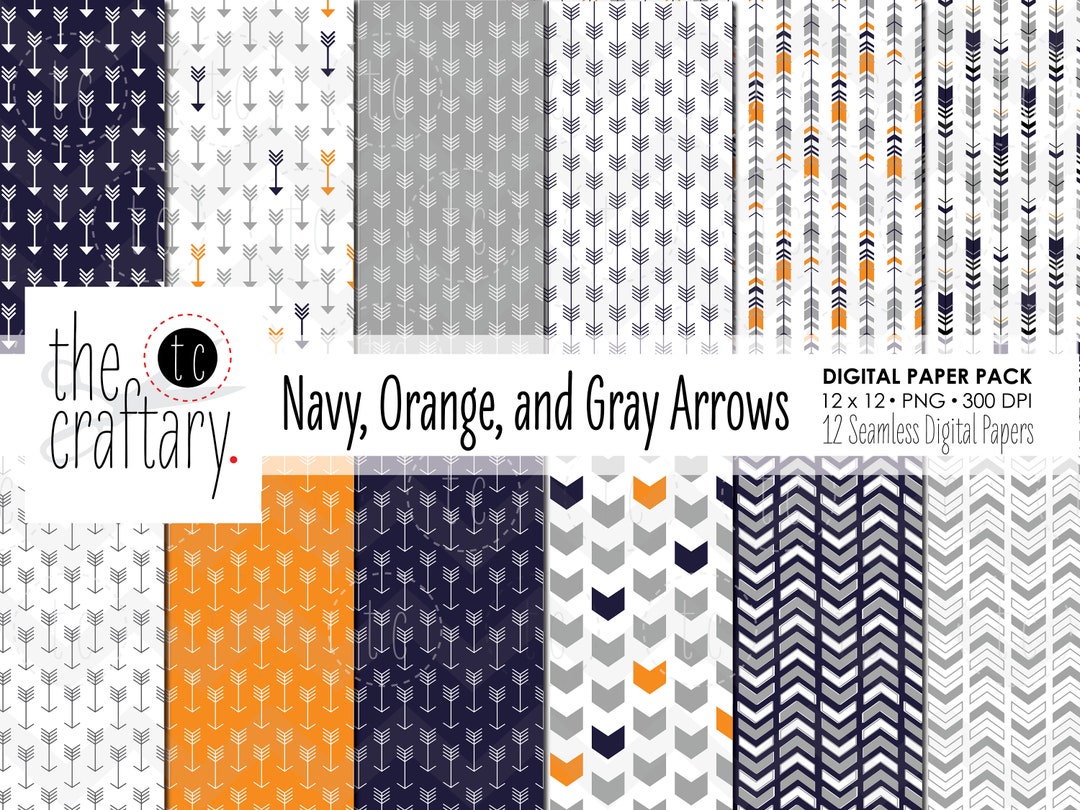 Navy Orange Gray Arrows Digital Paper Pack | Seamless 12 Papers - Etsy