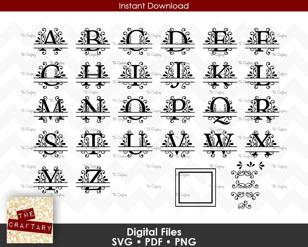 Split Monogram Alphabet Letters Numbers Decorative SVG | Etsy