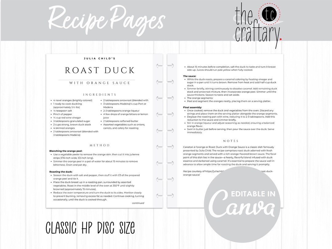 Canva EDITABLE Recipe Card | Classic Happy Planner Disc | Personalized ...