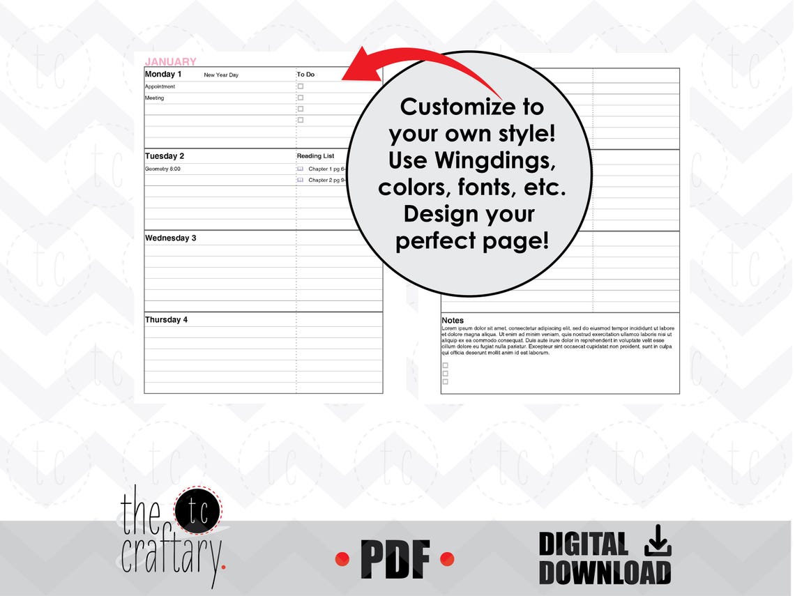 EDITABLE Weekly (horizontal Lined Split Style) Letter/big Calendar ...