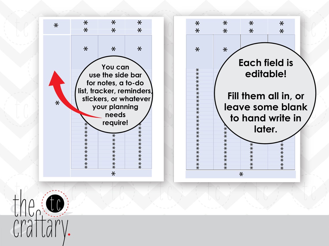 EDITABLE Weekly Lined vertical Style Letter/big Calendar | Etsy