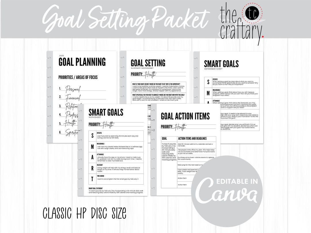 Canva EDITABLE Simple Goal Setting Packet | Classic Happy Planner Disc ...