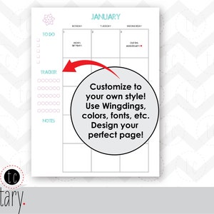 EDITABLE Monthly Layout Classic Calendar Pages Template | Disc Planner ...