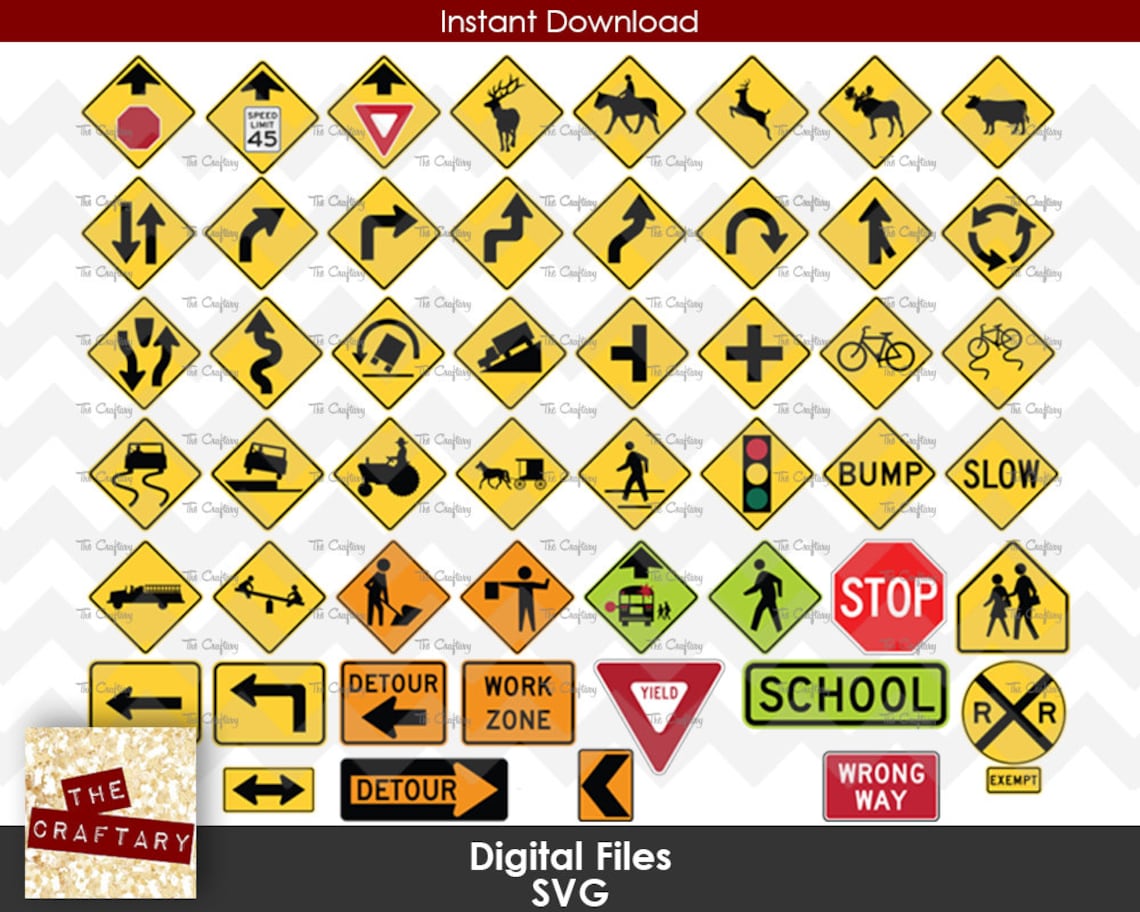 Road Signs Set 1 | Stop Yield Traffic Warning Caution Rail Road RR ...