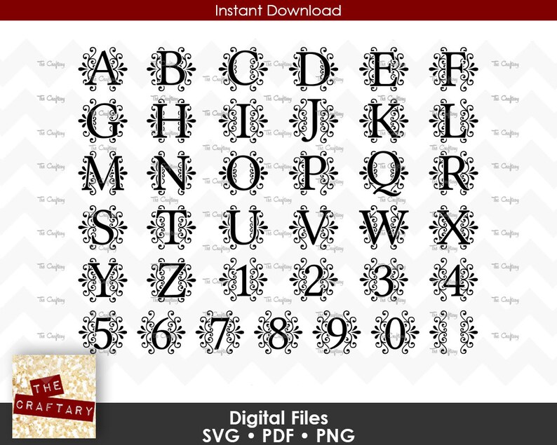 Split Monogram Alphabet Letters Numbers Decorative SVG - Etsy