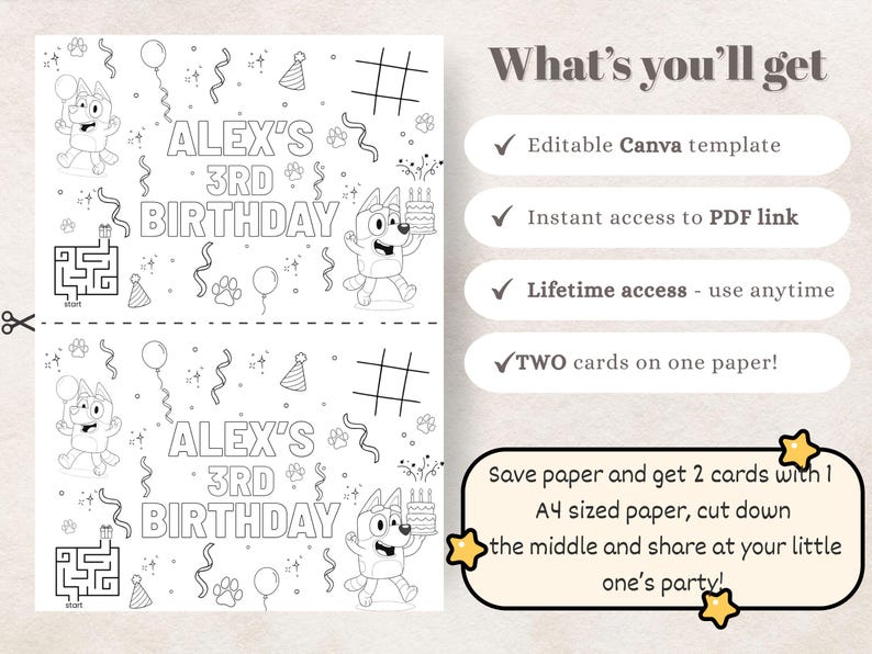 Bluey Birthday Activity Sheet: Customizable Party Printable (digital ...