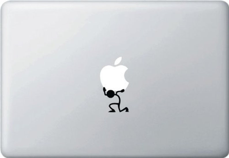 MacBook - Stick Man Carrying Apple Logo - Funny Car Truck Sticker Cute ...
