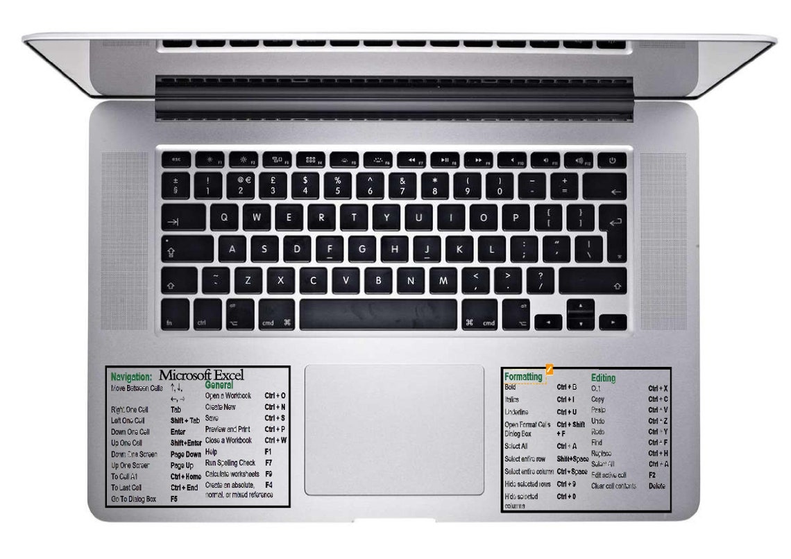 Macbook Palm Rest Sticker Decal Excel Cheat Sheet Shortcuts - Etsy