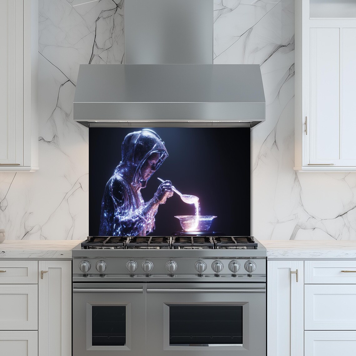 Quantum Chef Glass Backsplash - Futuristic Holographic Kitchen Art ...