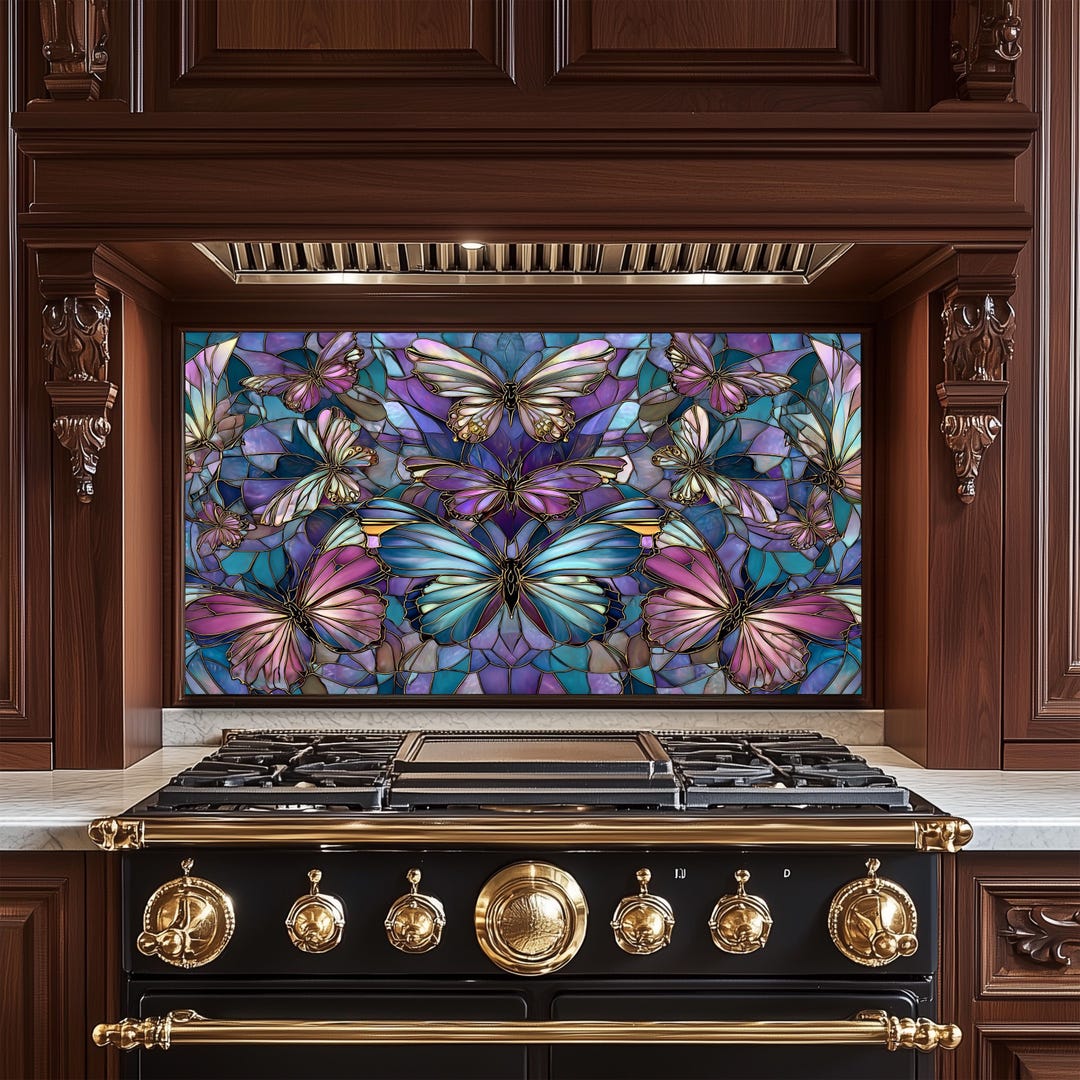 Butterfly Stained Glass Backsplash – Colorful Tempered Glass Kitchen ...