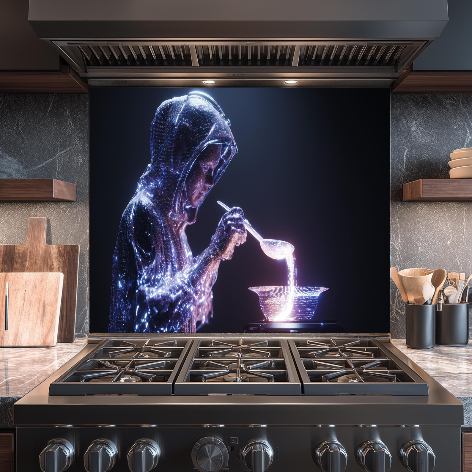 Quantum Chef Glass Backsplash - Futuristic Holographic Kitchen Art ...
