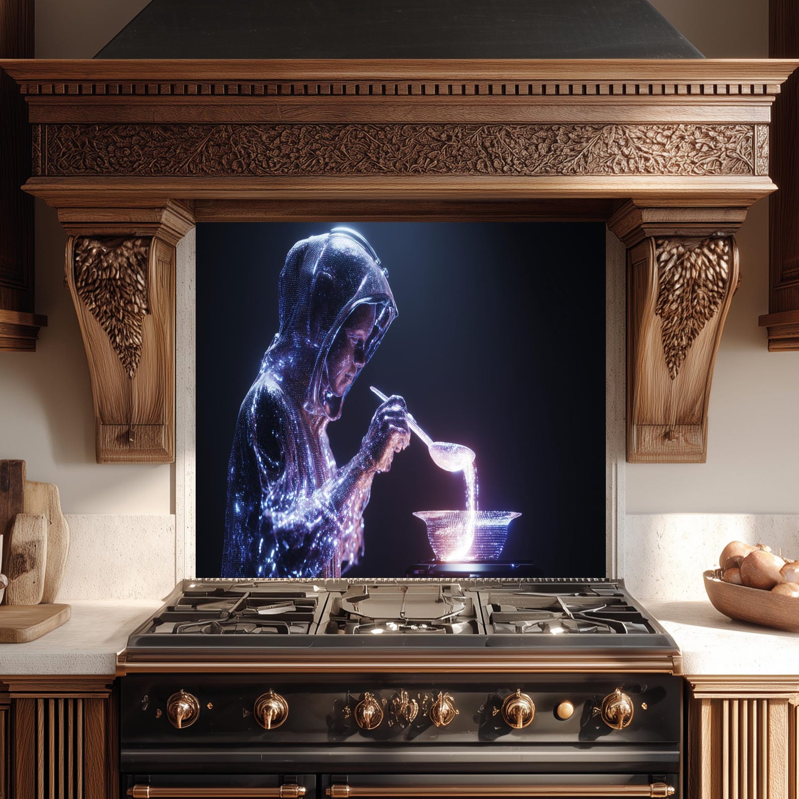 Quantum Chef Glass Backsplash - Futuristic Holographic Kitchen Art ...