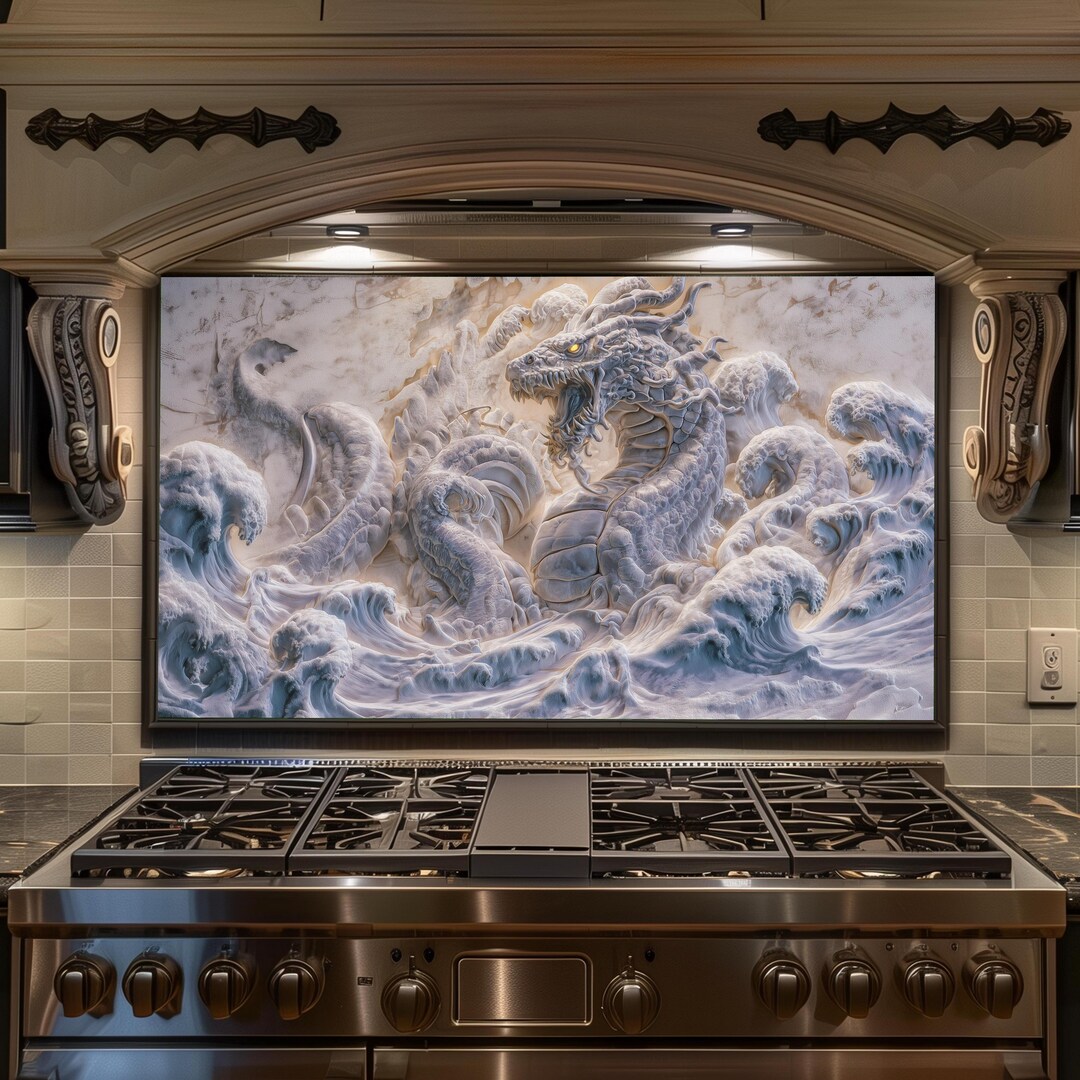 Ice Dragon Backsplash – Fantasy Glass Backsplash for Kitchen, Dragon ...