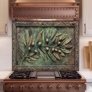 Olive Branch Tempered Glass Backsplash, Tuscan Kitchen Decor - Etsy