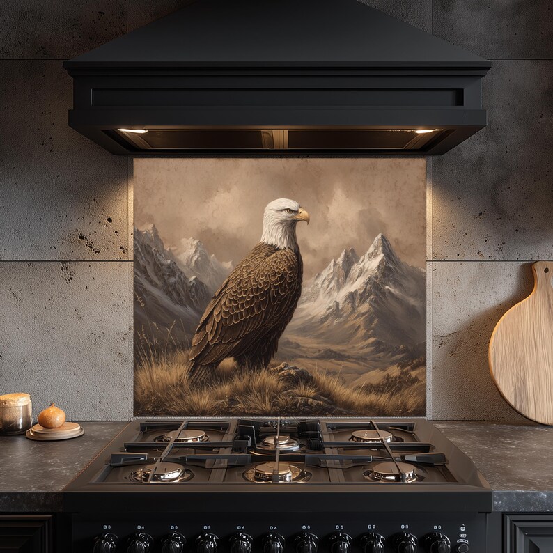 Vintage Eagle Backsplash - Bald Eagle Rustic Mountain Glass Panel ...