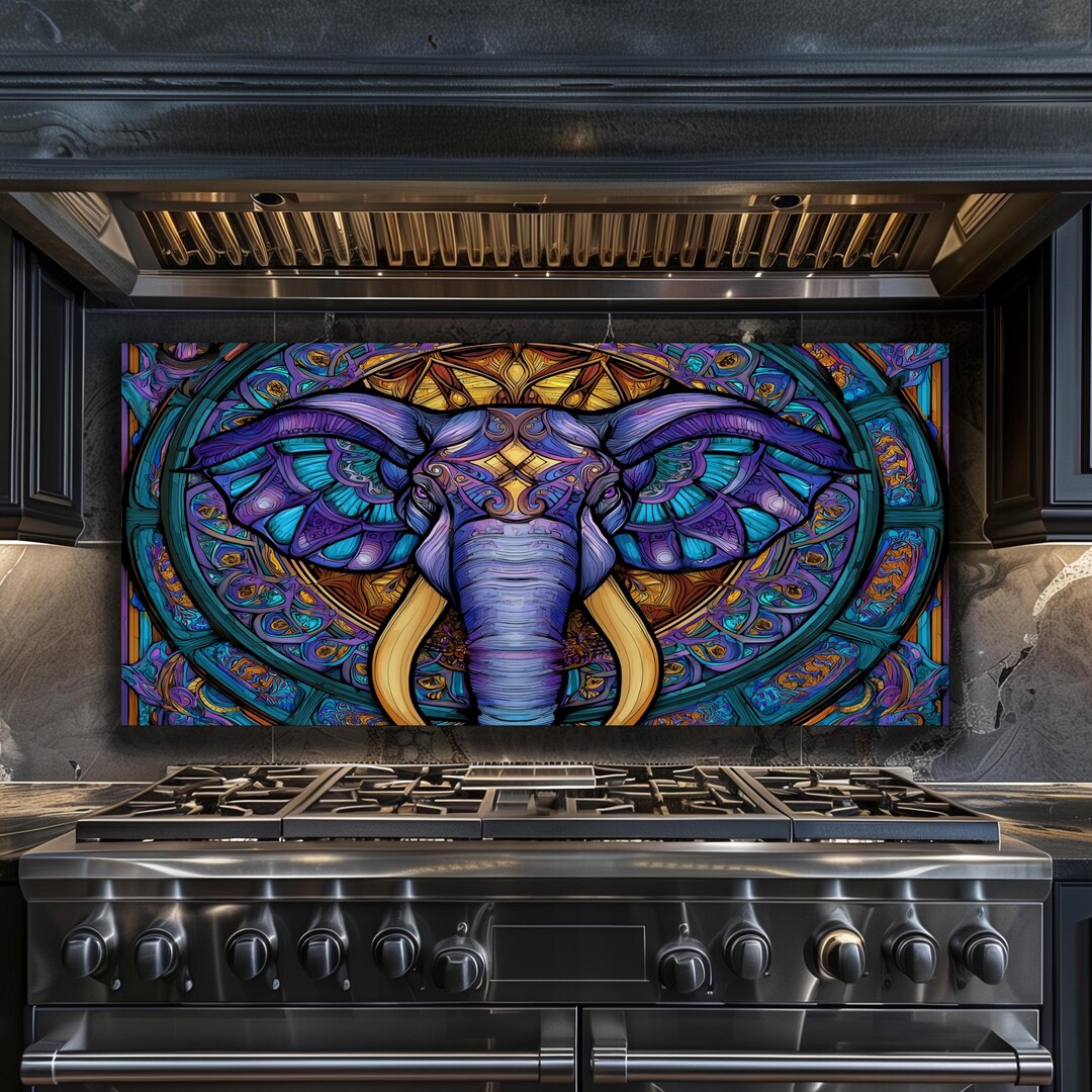 Elephant Backsplash - Stained Glass Elephant Kitchen Splashback ...