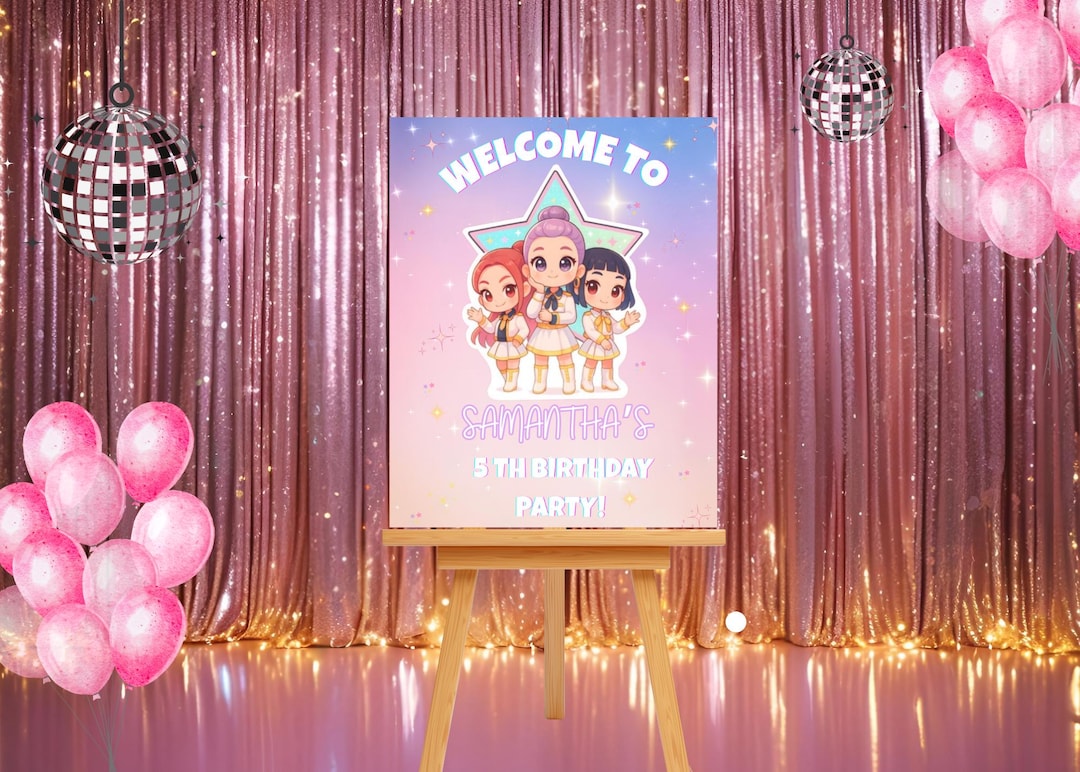 Kpop Demon Hunter Welcome Sign, Editable Canva Template, Anime Birthday ...