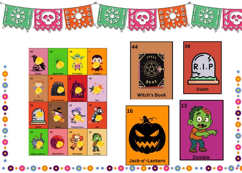 Halloween Mexican Lottery - Printable - Minimalist Halloween Bingo ...