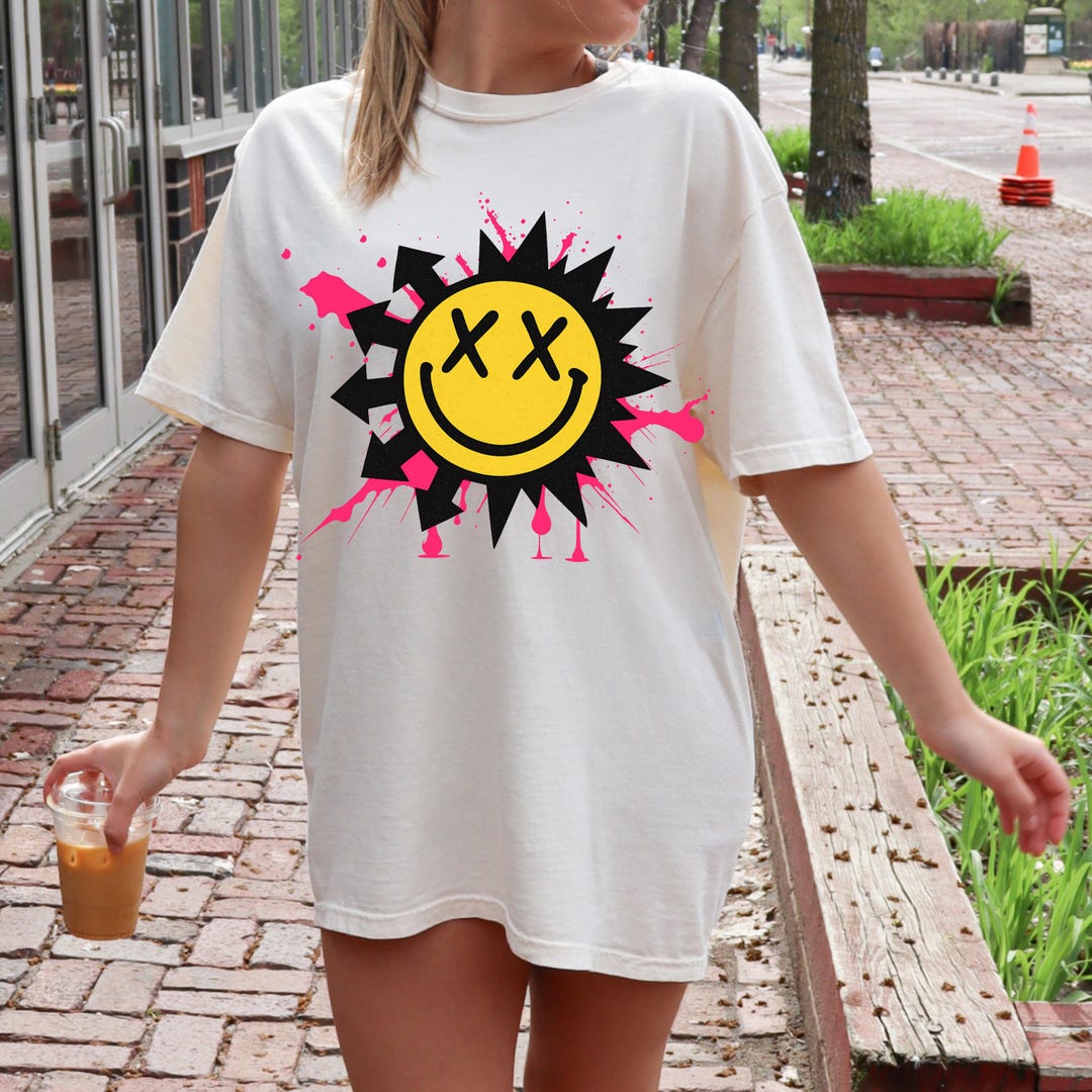 Retro Punk Smiley Face T-shirt: Neon Grunge 90s Style - Etsy