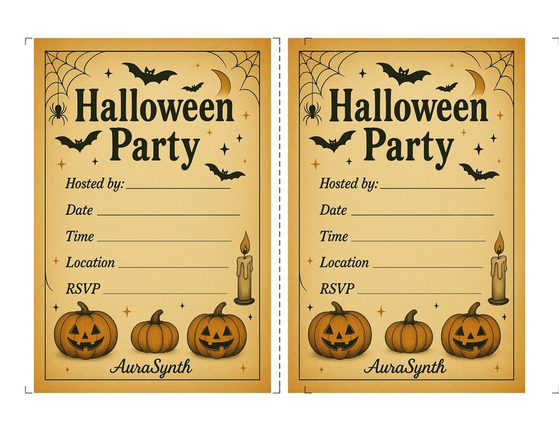 Halloween Party Invitation | 5x7 Printable (2 per 8.5x11 Page ...