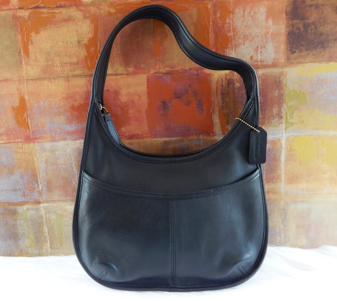EXC Rare Vintage COACH Ergo Top Zip Front Pocket Black Shoulder Handbag ...