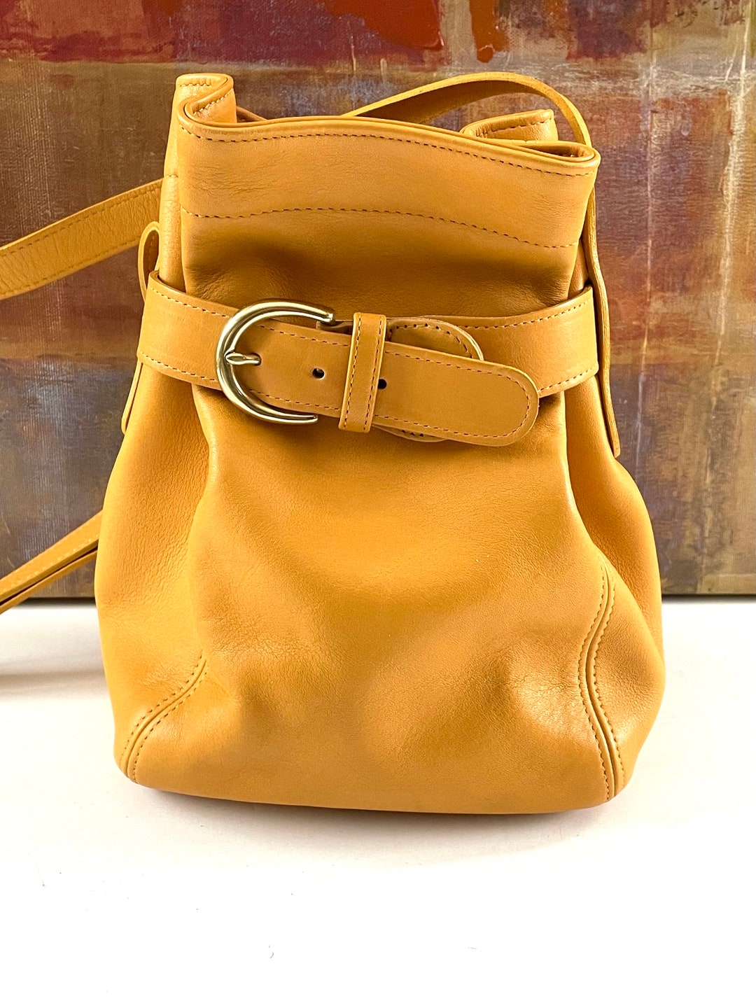 EXC Vintage COACH Handbag Soho Belted Pouch Chamois Yellow Crossbody ...