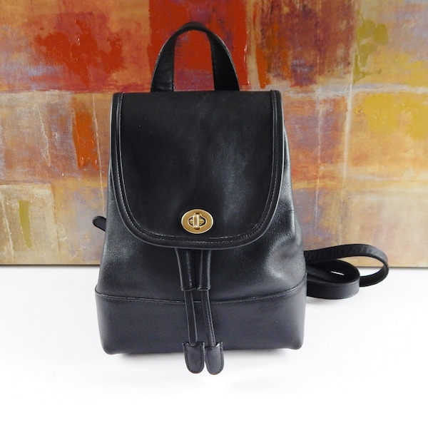 Black Leather Coach Backpack - Etsy