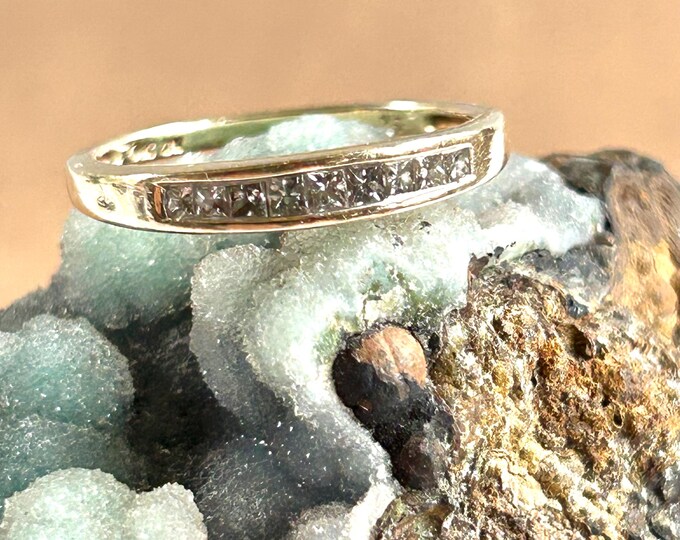 Vintage 14K YG Gold Channel Set Princess Cut Diamond Half Eternity Ring ...