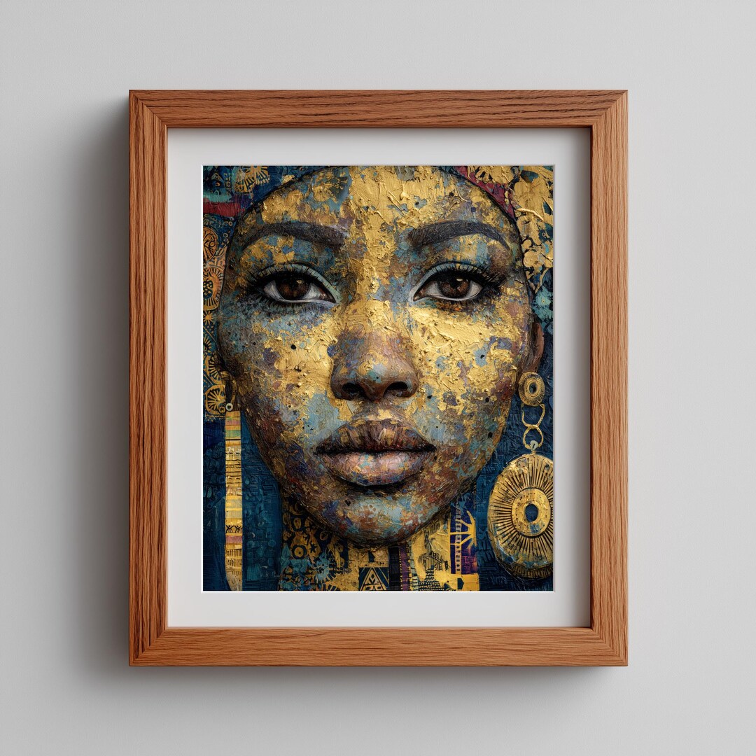 Regal African Queen Portrait Printable Art - Moody Luxe Mixed-media ...