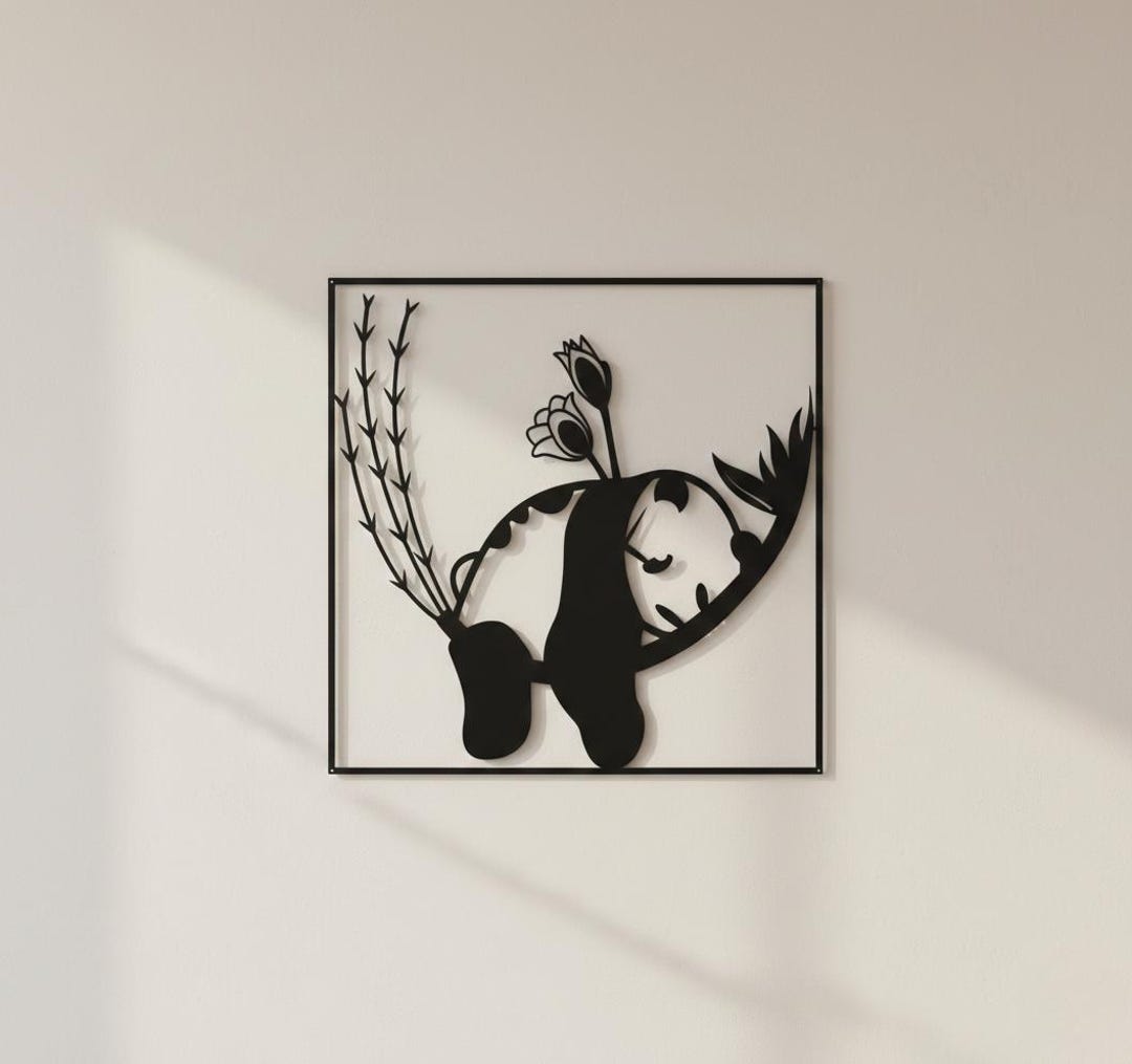 Botanical Panda Metal Decor, Modern Black Steel Accent for Nursery or ...