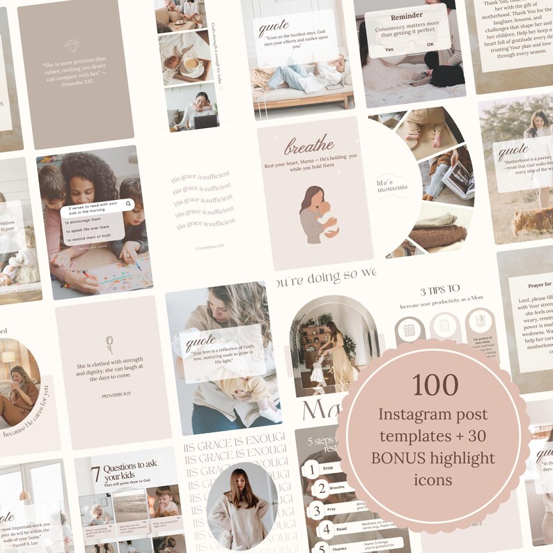 Christian Motherhood Instagram Template Brown Pink Aesthetic Editable ...