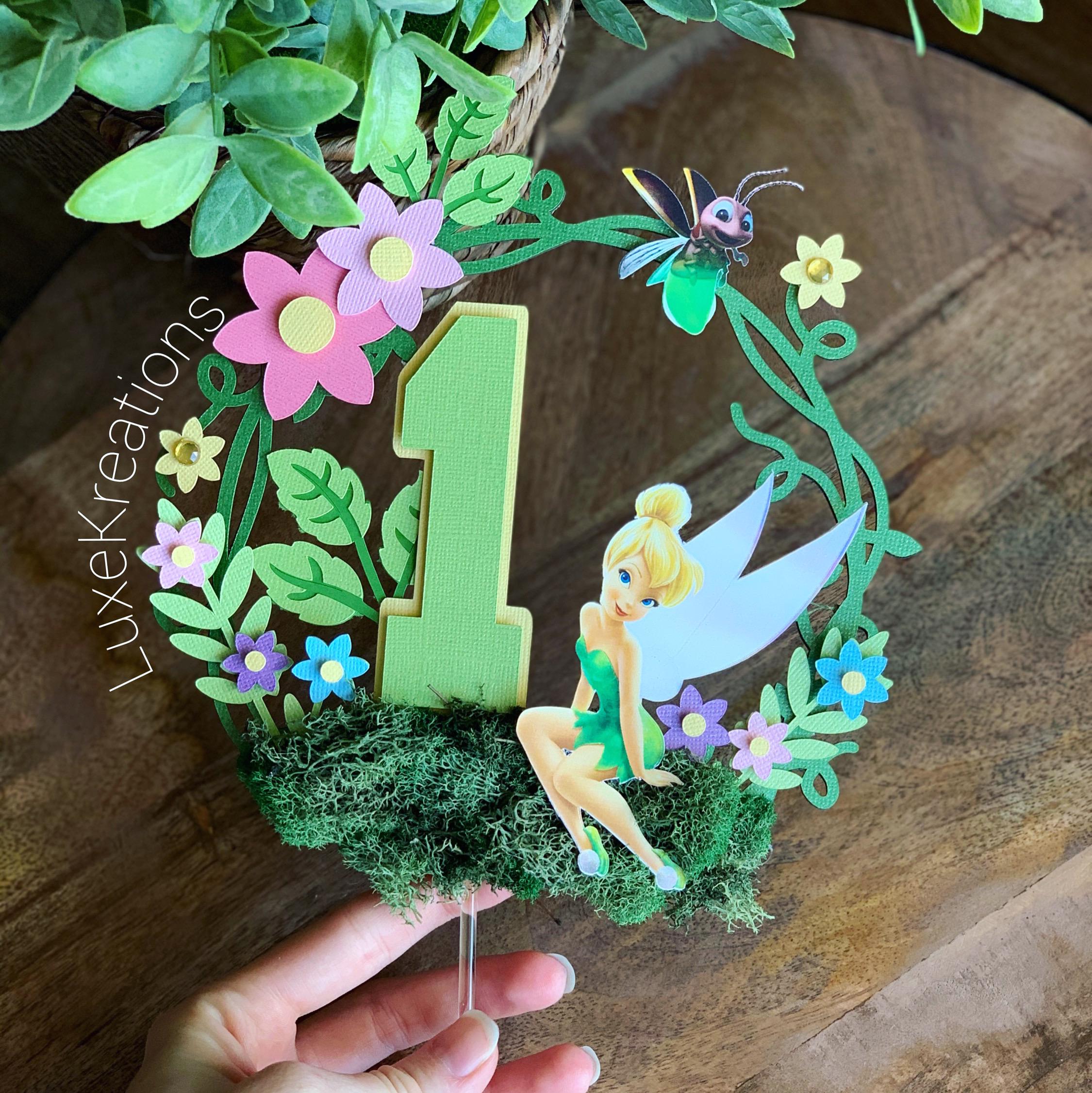 Personalized Tinker Bell Cake Topper: Moss & Floral Fairy Garden Party ...