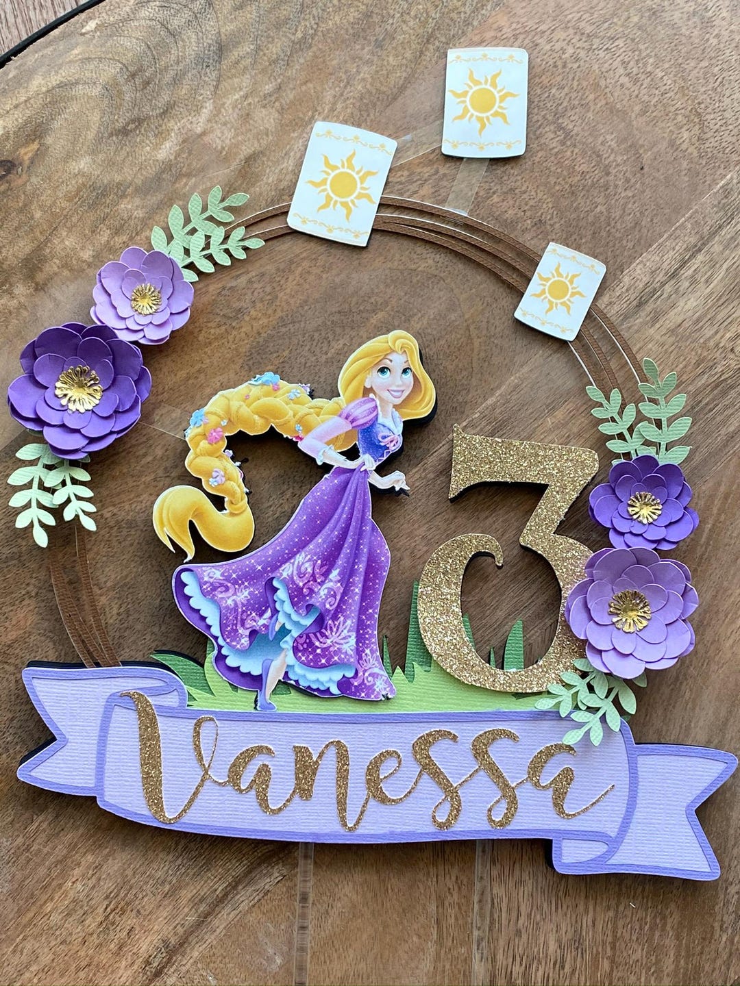 Rapunzel Hoop Cake Topper | Tangled Birthday Topper | Personalized Name ...