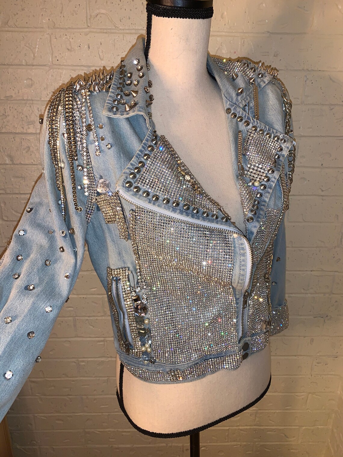 Bedazzled Bling Rhinestone Sequins Pearl Roses Denim Jacket - Etsy